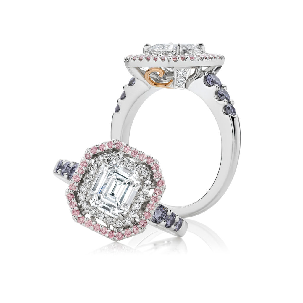Mon Reve White, Pink and Blue Diamond Engagement Ring