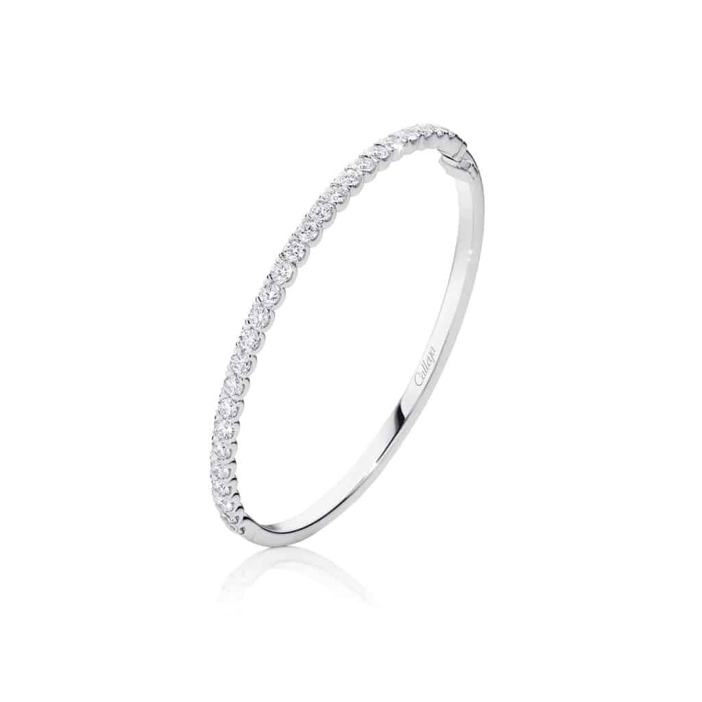 Eleri White Gold and White Diamond Set Hinged Bangle - Fine Jewellery ...