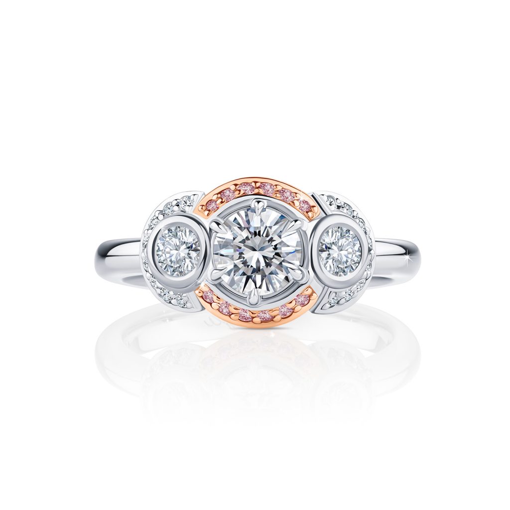 Aurius Platinum & 18ct Rose Gold White & Australian Argyle Pink Diamond™ Halo ring - Fine ...