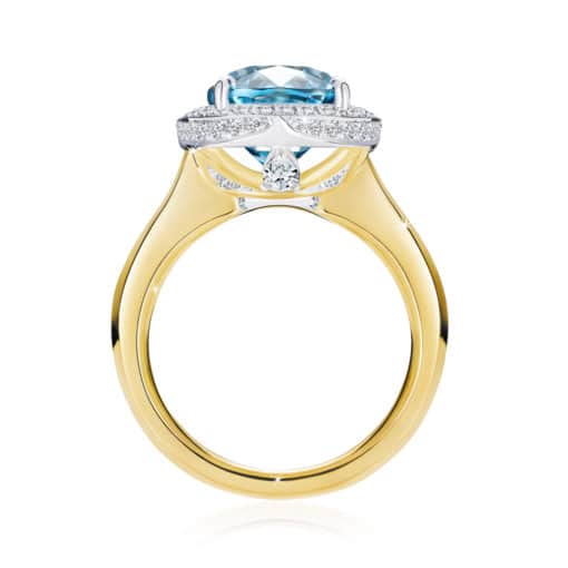 Aviva 18ct Yellow & White Gold Cushion Aquamarine Halo Ring - Fine ...