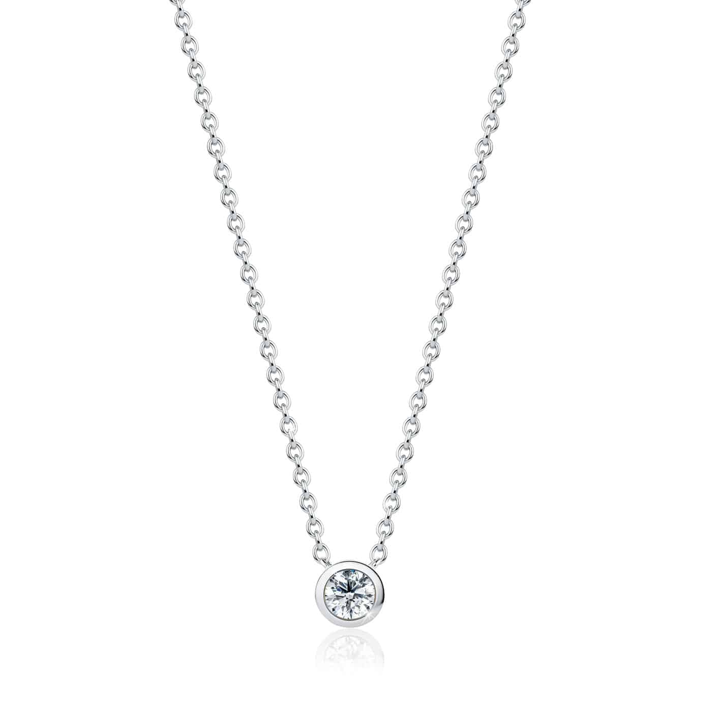 18ct White Gold Round Brilliant Cut Bezel Set Diamond Pendant & Chain ...