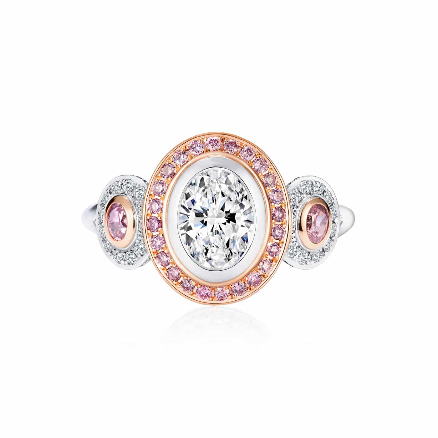 Luisella Platinum and 18ct Rose Gold Oval White and Australian Argyle Pink Diamonds™ Halo Ring ...