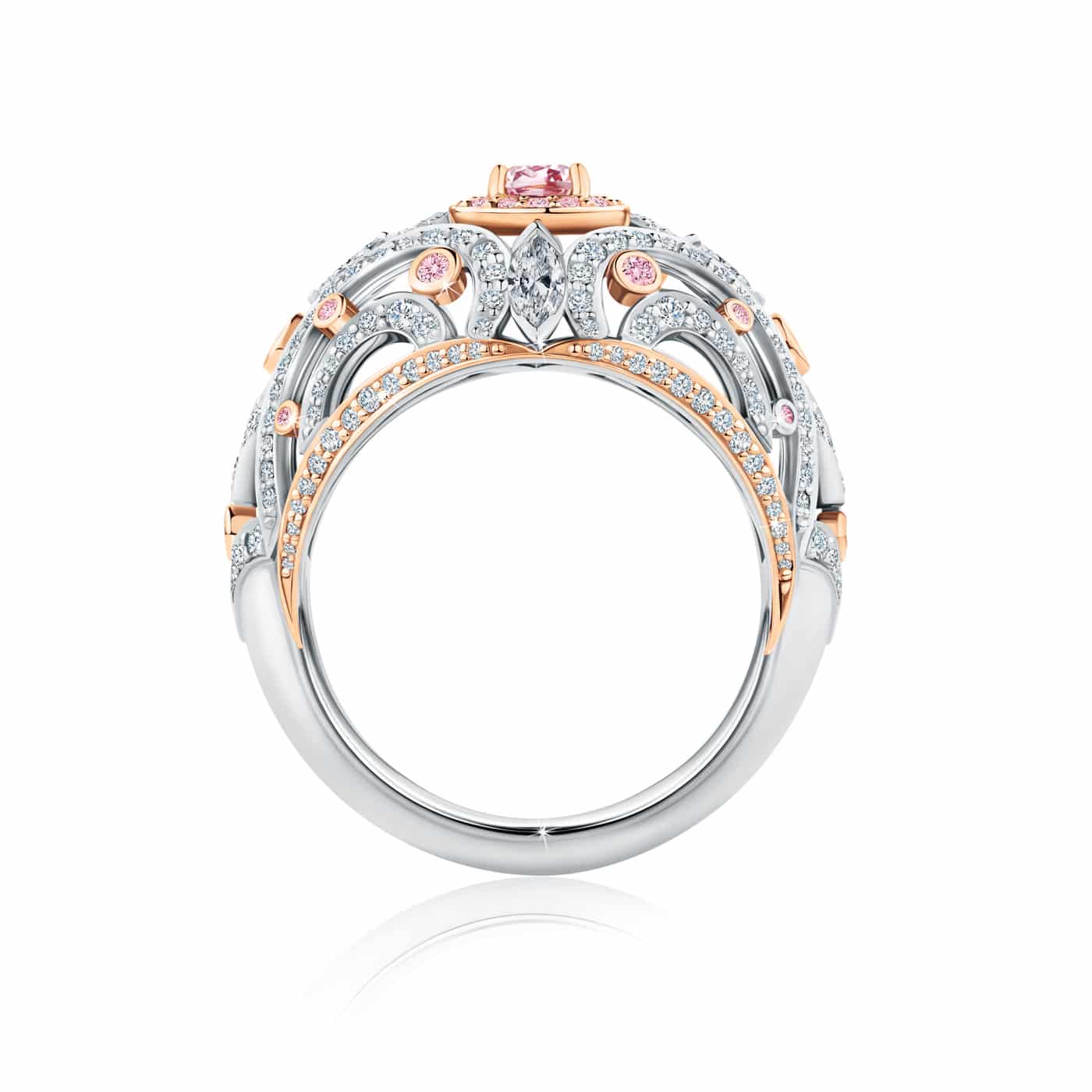 Estrid 18ct White and Rose Gold Filigree Domed Ring with Australian Argyle Pink Diamonds™ - Fine ...