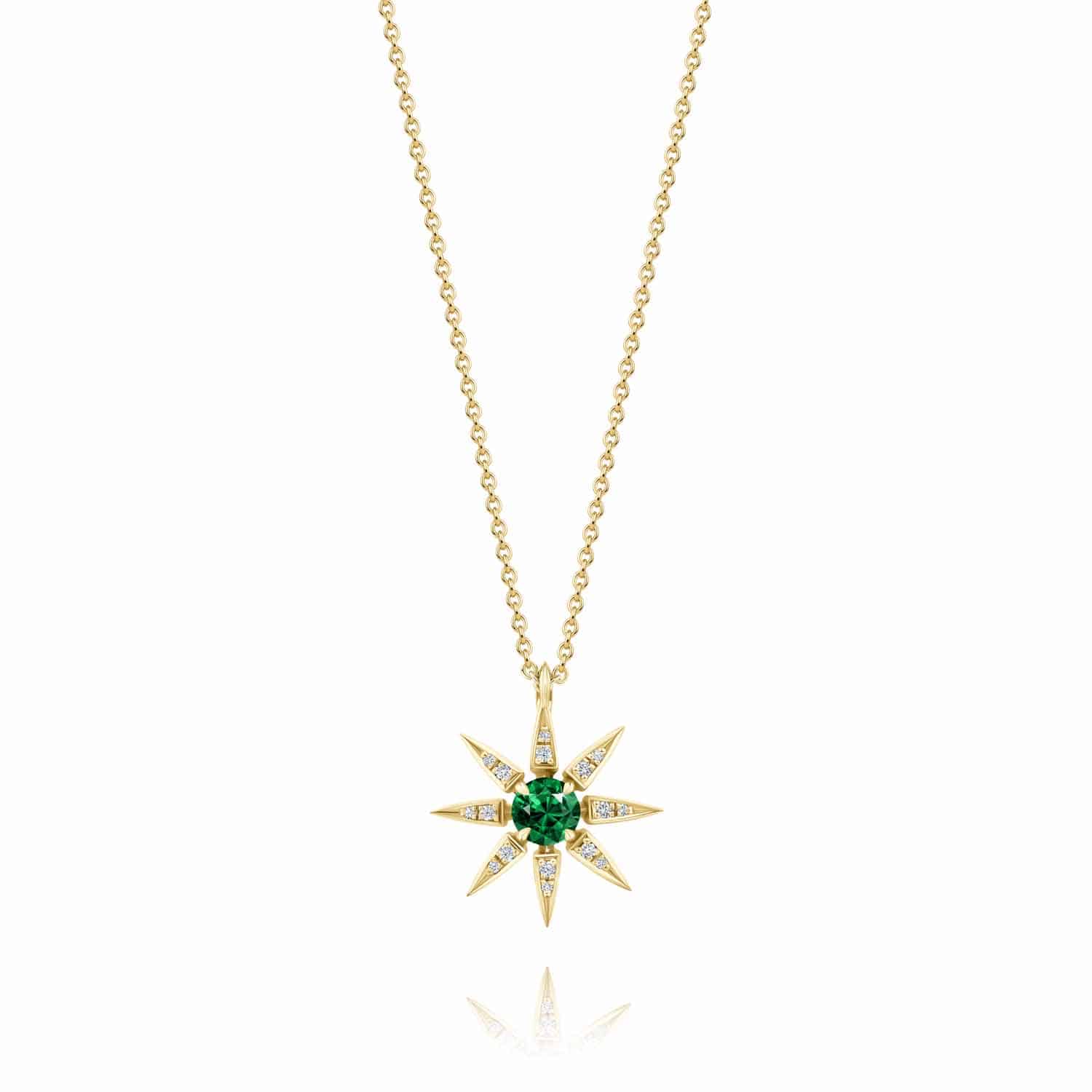Sitara Green 18ct Yellow Gold Emerald and Diamond Star Pendant (Chain ...
