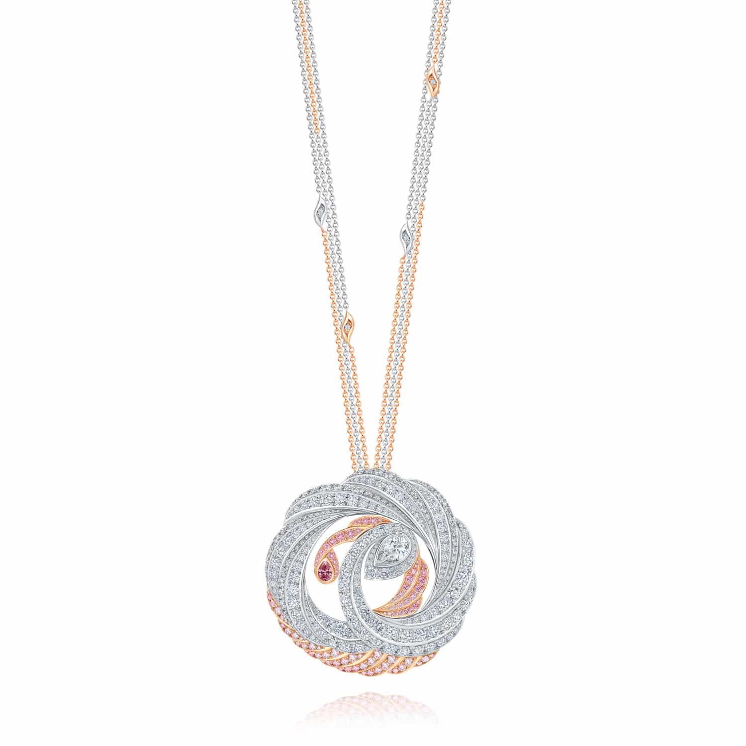 Argyle Fluente™ Platinum & 18ct Rose Gold Hair Piece, Pendant and Brooch with 0.51ct Pear-Shaped ...