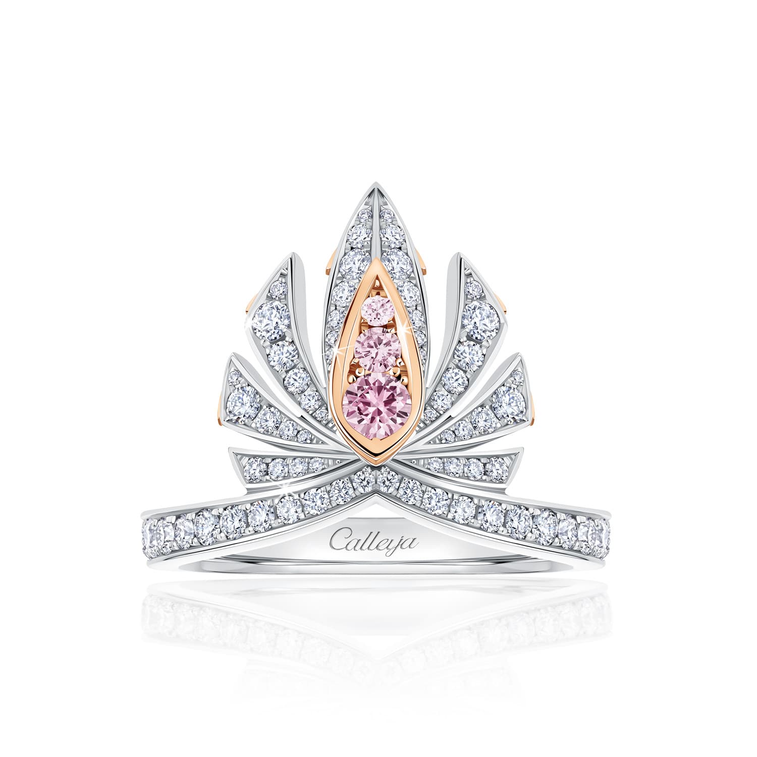 Paonette Platinum and 18ct Rose Gold Flame Ring featuring 5PP ...