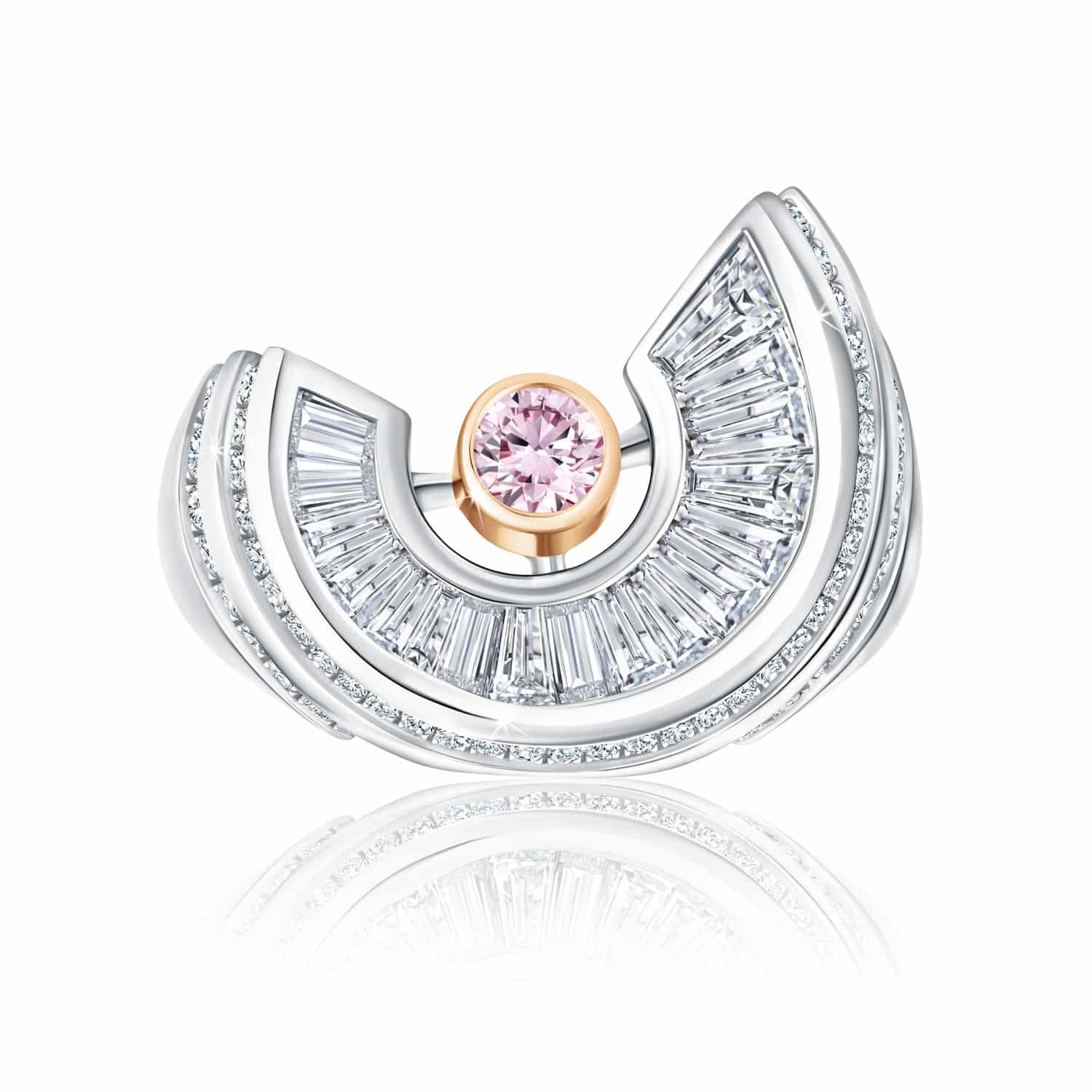 Ascendant Platinum and 18ct Rose Gold Australian Argyle Pink Diamond™ with Baguette Diamonds ...