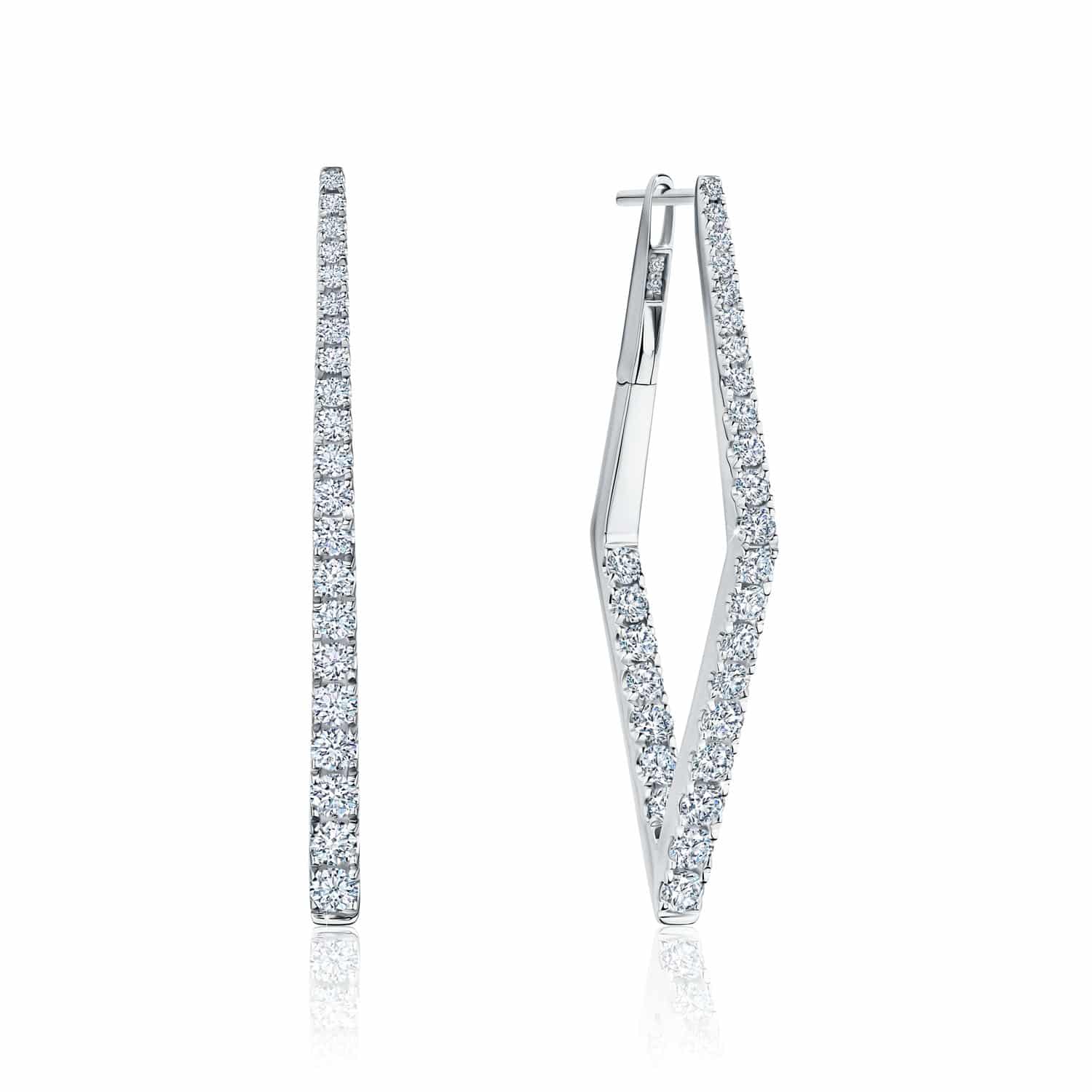 Aubri 18ct White Gold Diamond Shaped Diamond Set Huggie Earrings - Fine ...