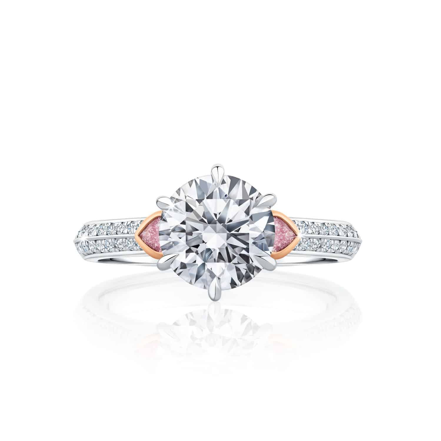 Elita Platinum and 18ct Rose Gold Diamond Ring with Heart shaped Australian Argyle Pink Diamond ...