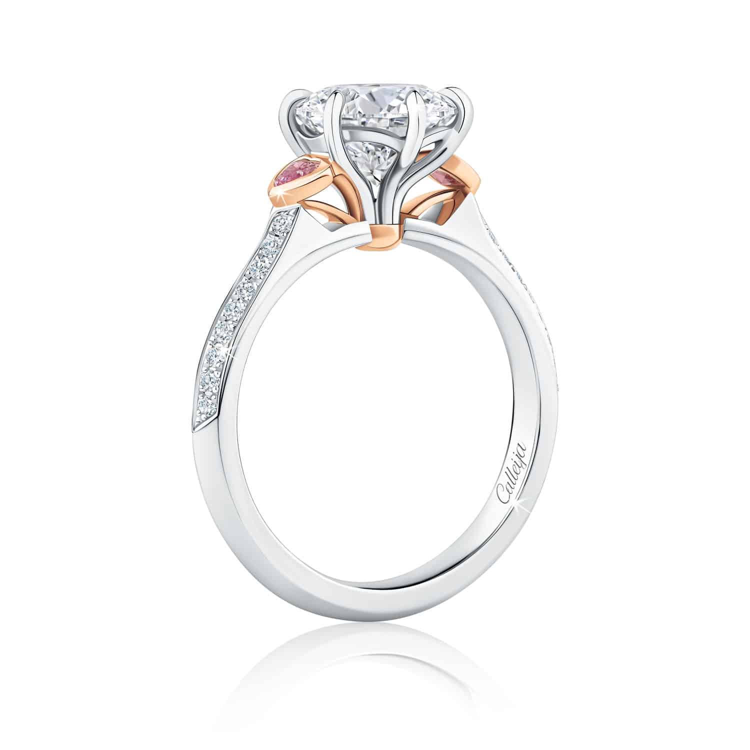 Elita Platinum and 18ct Rose Gold Diamond Ring with Heart shaped Australian Argyle Pink Diamond ...