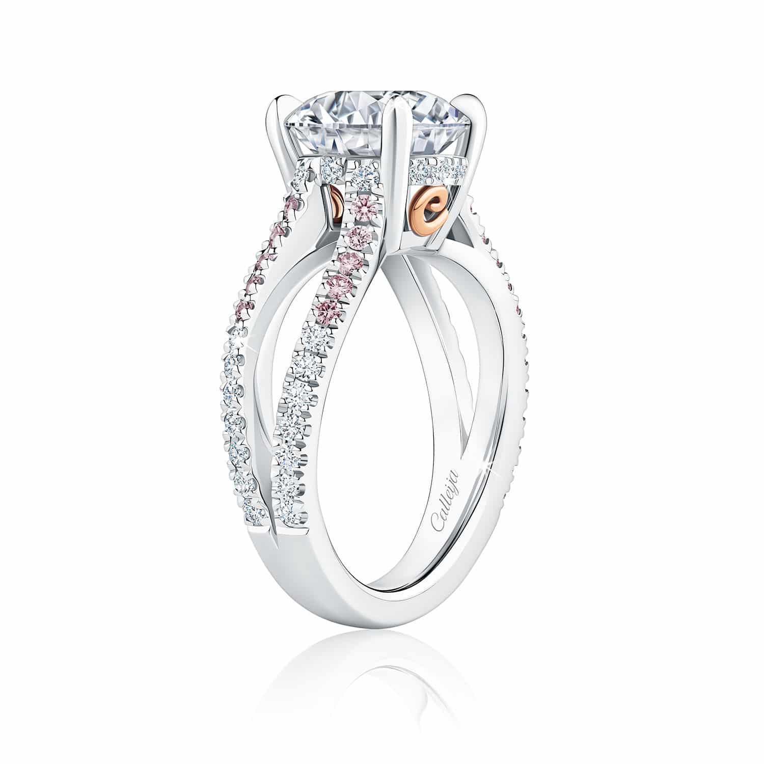 Calynn Platinum & 18ct Rose Gold 3.01ct Diamond Ring with White & Australian Argyle Pink ...