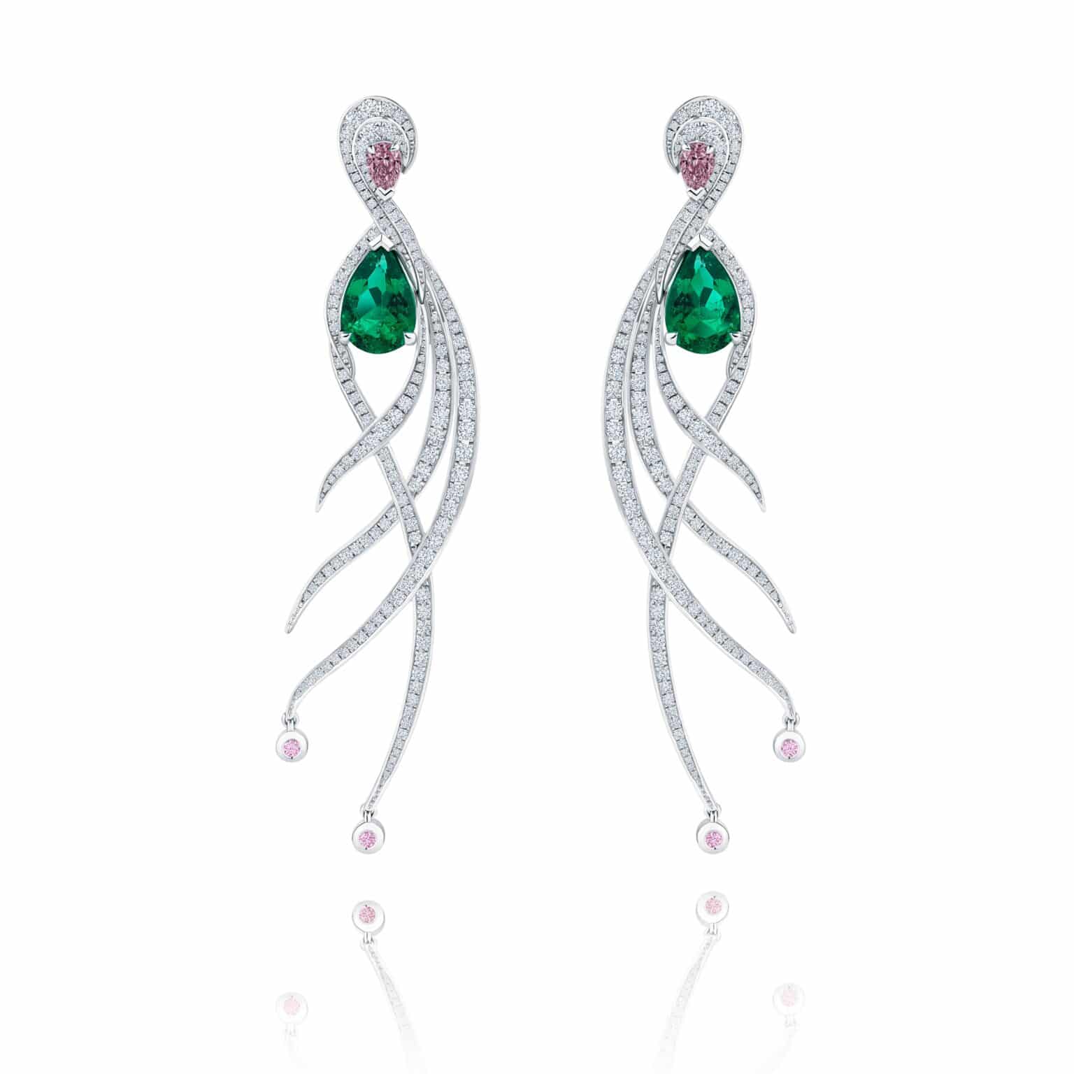 Charelle Platinum Emerald & Australian Argyle Pink Diamond™ Earrings - Fine Jewellery and Argyle ...